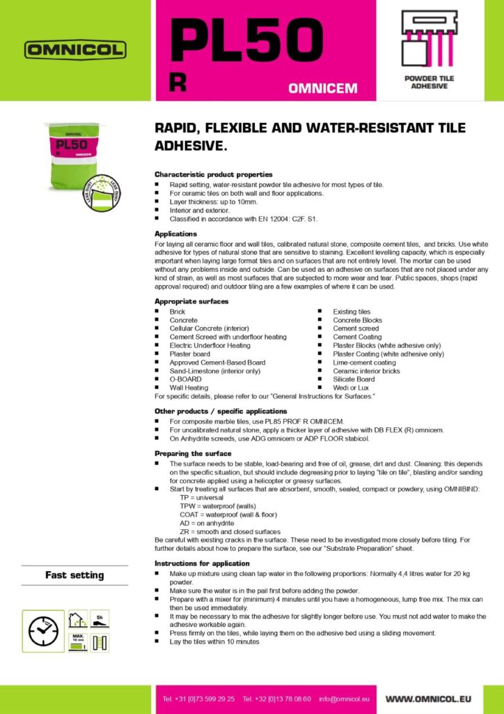 Omnicol PL50R Adhesive - Tech Tiles