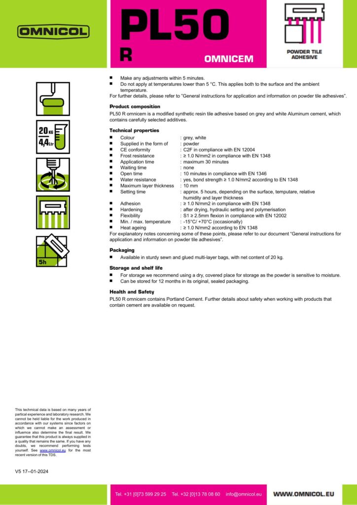 Omnicol PL50R Adhesive - Tech Tiles